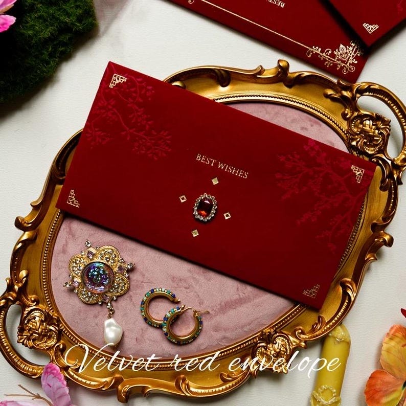 Velvet Red Lucky Money Envelope With Gem, CNY Wedding Gift - Etsy