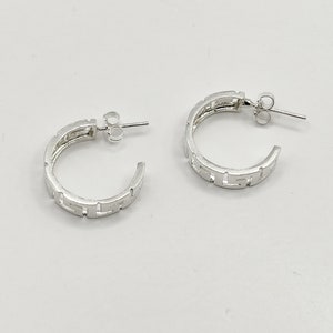 Greek Key Meander Silver Hoop Earrings for Women - Etsy