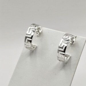 Greek Key Meander Silver Hoop Earrings for Women - Etsy