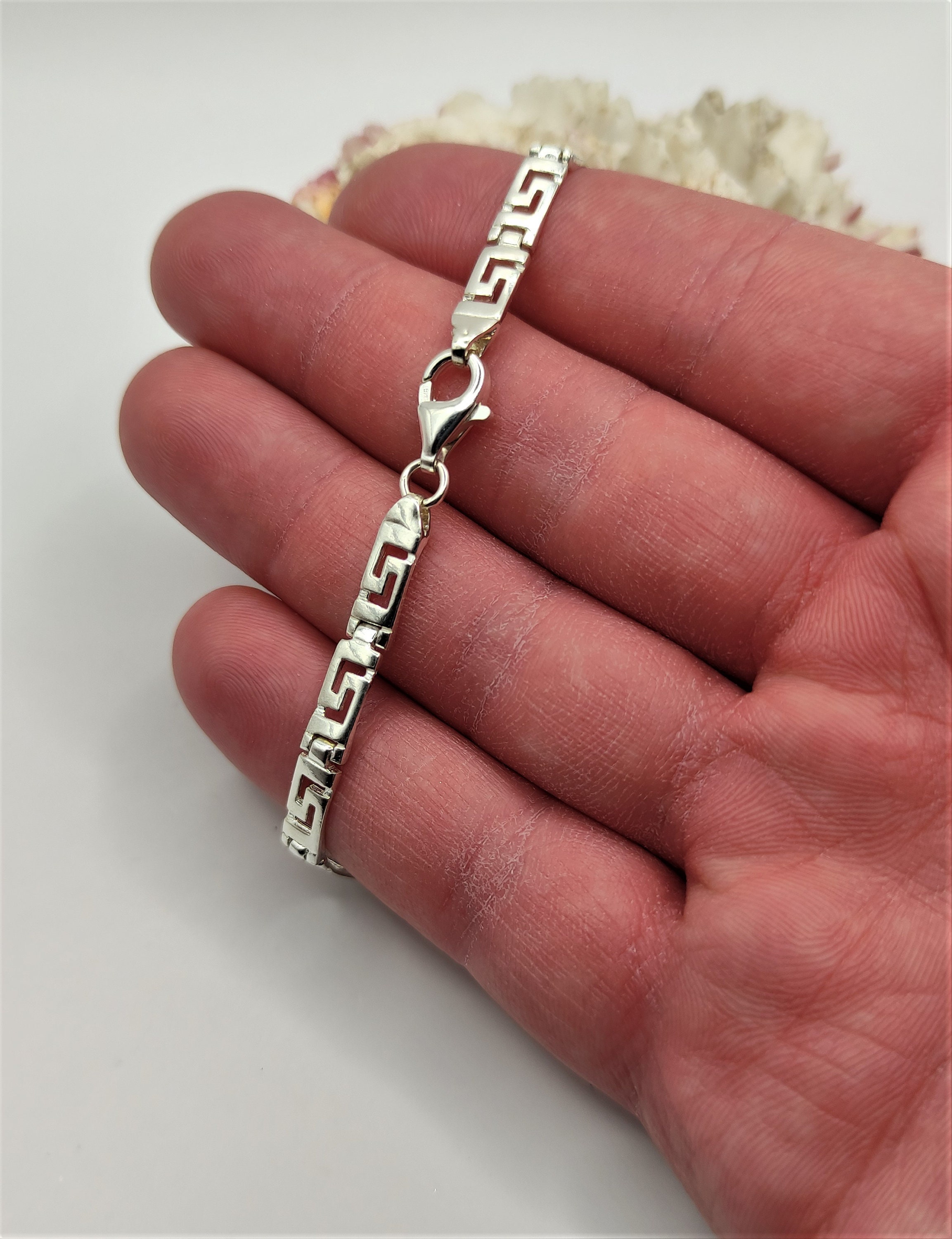 Ancient Greek Key Meander Silver Bracelet in Handmade - Etsy