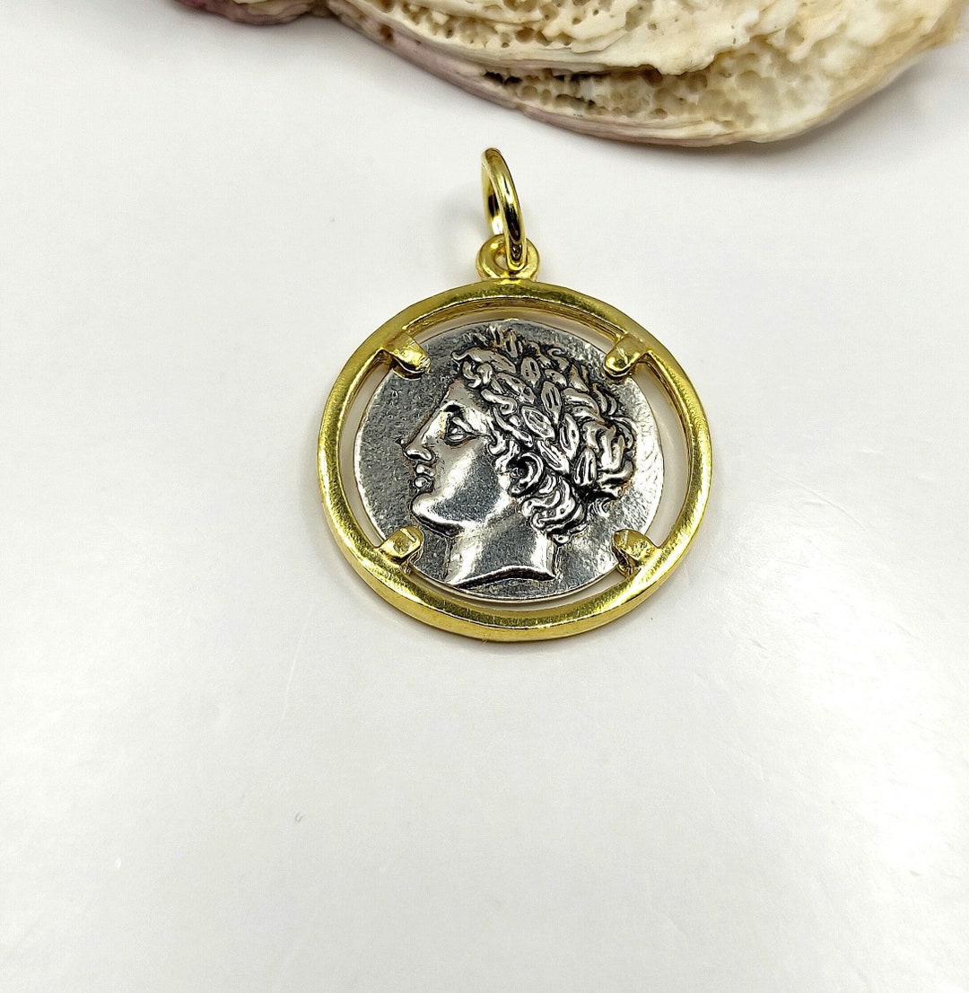 Ancient Greek God Apollo Coin Silver Two Tone Pendant - Etsy