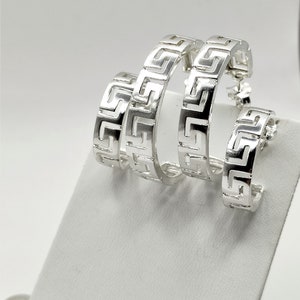 Greek Key Meander Silver Hoop Earrings for Women - Etsy