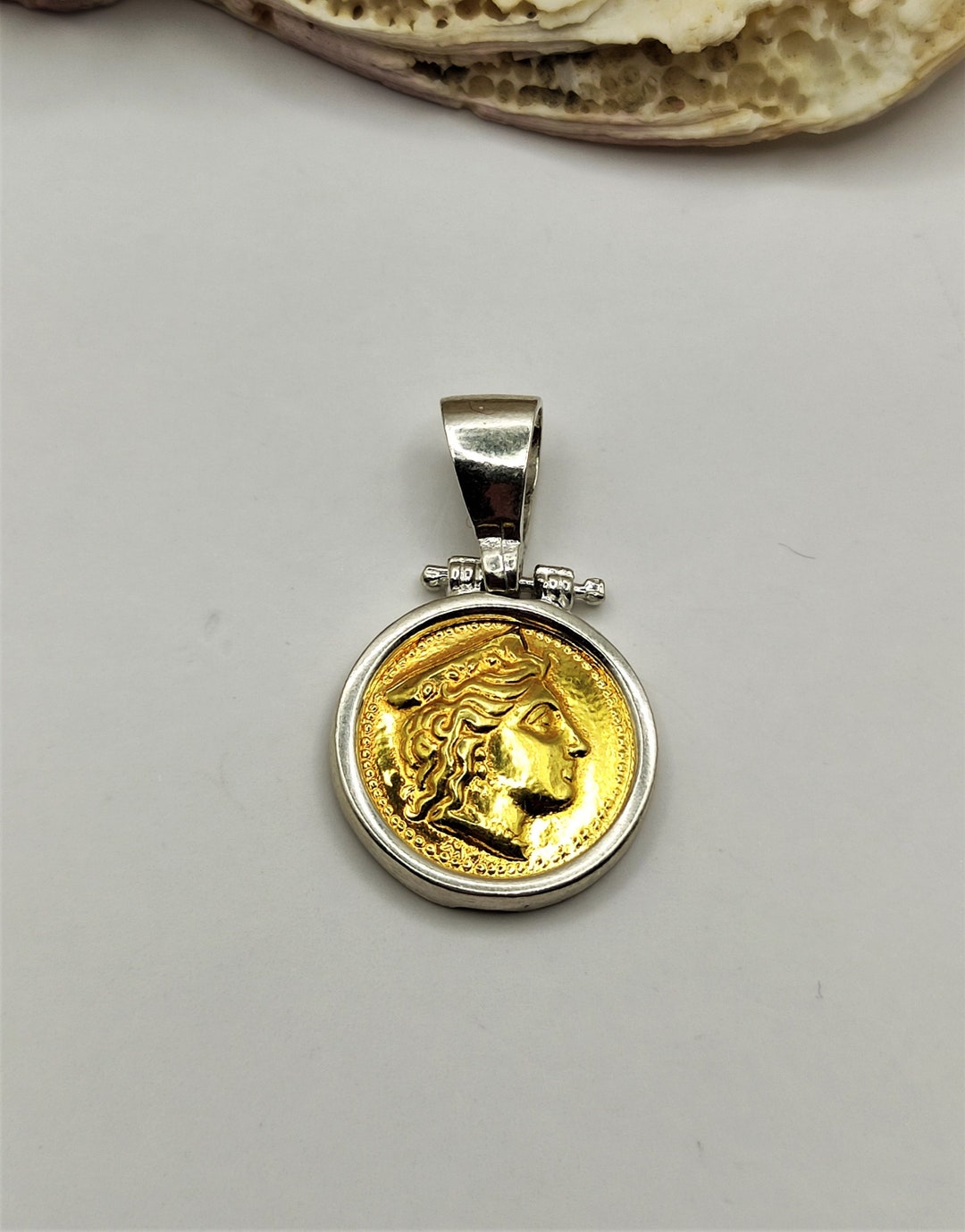Greek Goddess Hera Coin Silver Two Tone Pendant in Handmade - Etsy