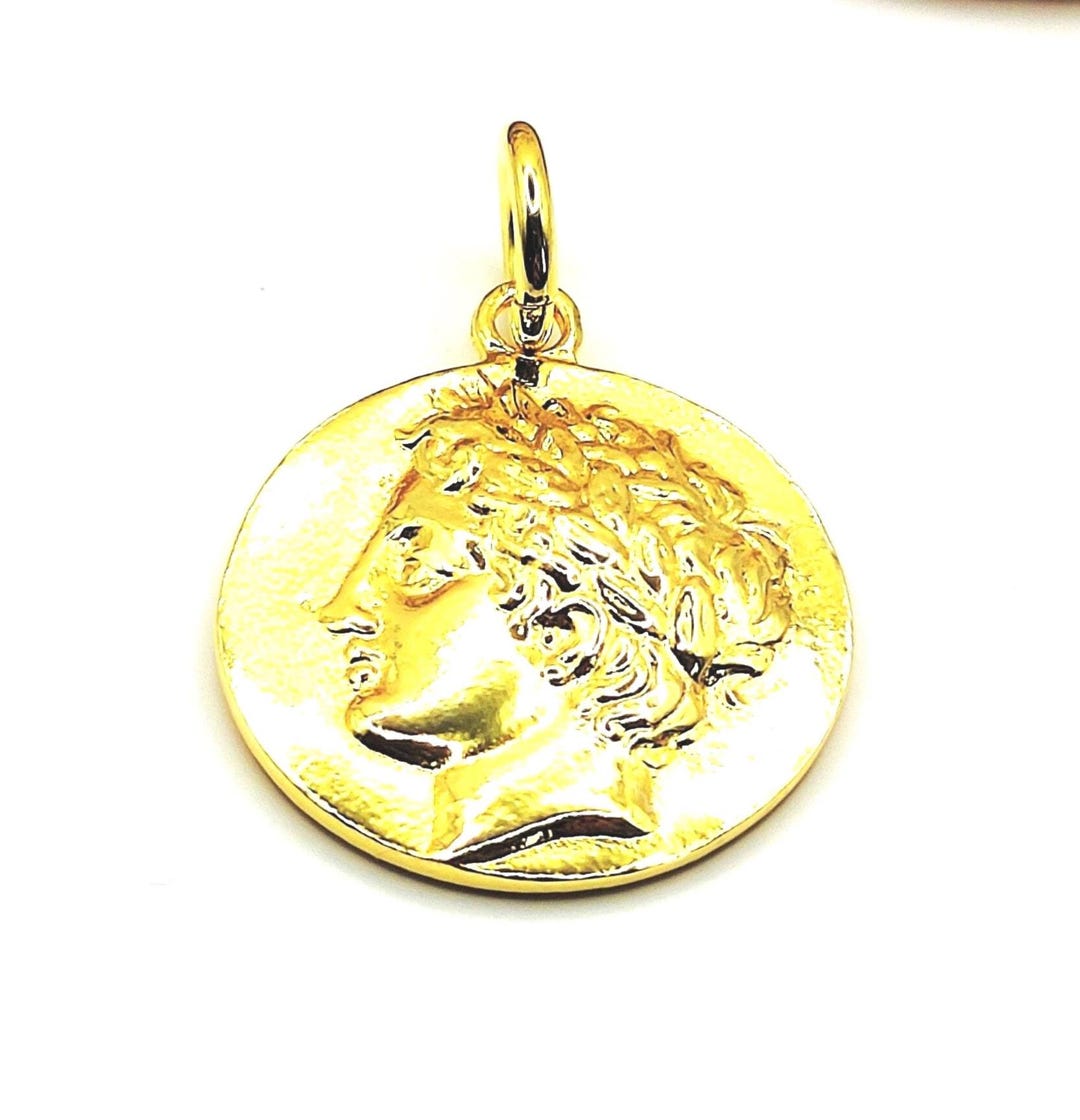 Handmade God Apollo Coin Silver Gold Plated Pendant - Etsy