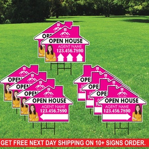 10 Pack Custom Open House Arrow Yard Sign 18" X 24", 2 Sided Add Your ...