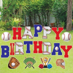 Happy Birthday Yard Signs Letters Set - Birthday Baseball Themed Party ...