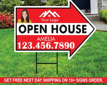 Custom Open House Arrow Yard Sign 18 X 24, 2 Sided Add Your Text, Logo ...