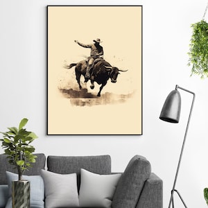 Bull Rider Wall Art, Southwestern Decor, Cowboy Wall Art, Boho ...