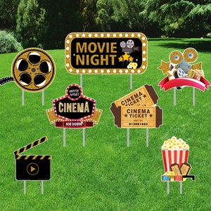 Movie Night Party Yard Sign Decorations, Movie Tickets Film Reel ...