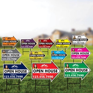 Custom Open House Arrow Yard Sign 18" X 24", 2 Sided Add Your Text ...