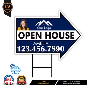 Custom Open House Arrow Yard Sign 18" X 24", 2 Sided Add Your Text ...