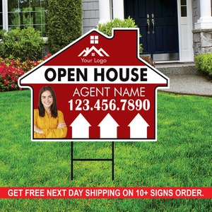 10 Pack Custom Open House Arrow Yard Sign 18" X 24", 2 Sided Add Your ...