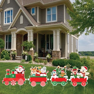 Christmas Train Yard Sign Cutouts, Xmas Tree Santa Gingerbread Snowman ...