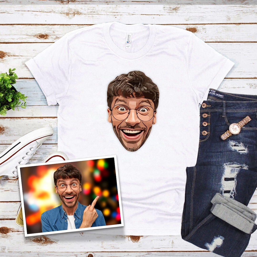 Custom Face Cartoon T-shirt for Men, Custom Photo Women V Neck Shirt ...