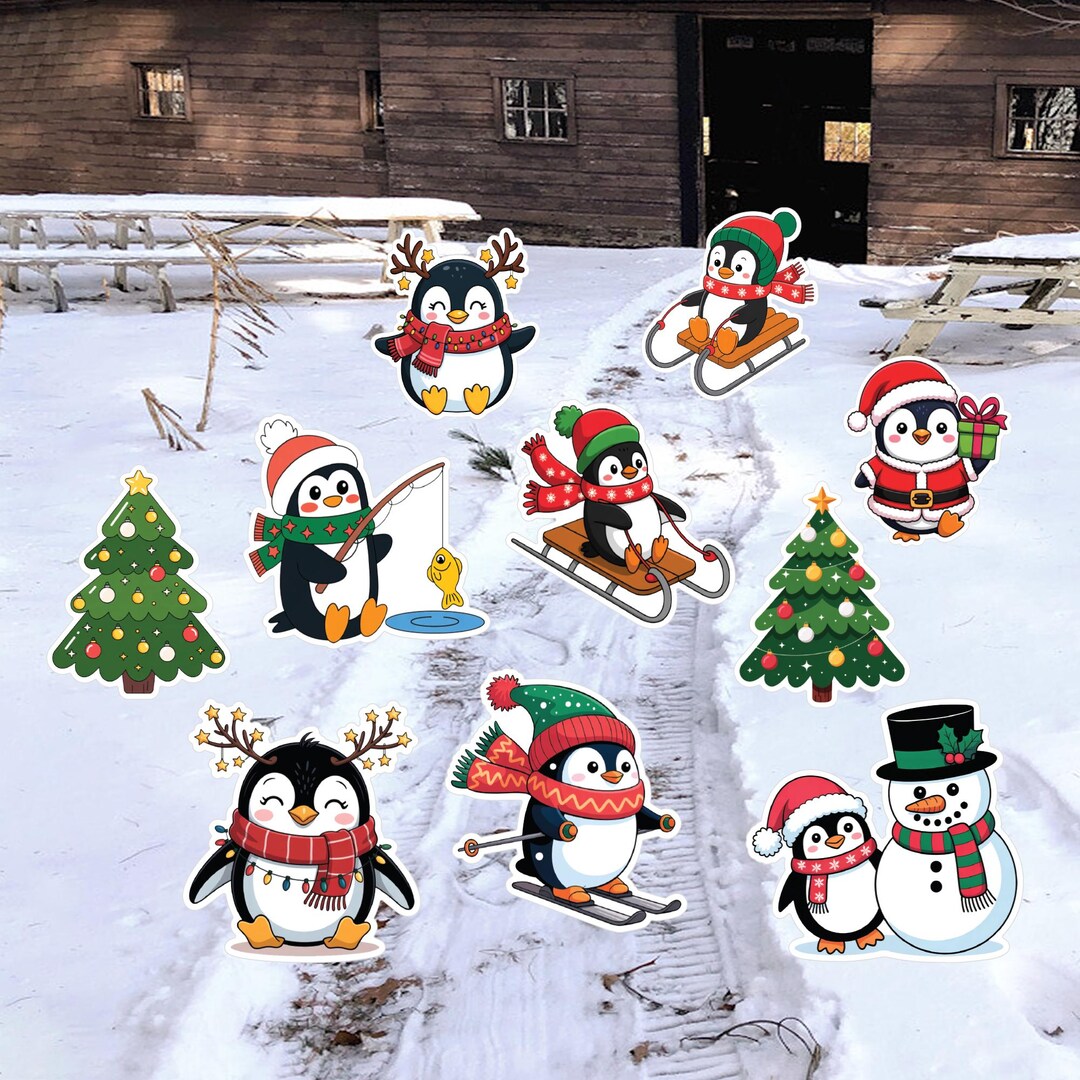 Penguin Christmas Yard Signs, Cute Outdoor Lawn Decorations With Stakes ...