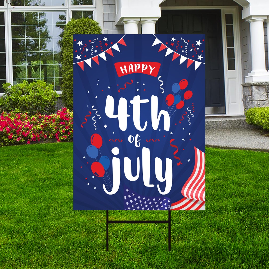 Patriotic Happy 4th of July Yard Sign, Coroplast US Flag Stars Stripes ...
