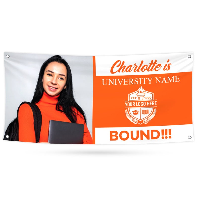 Personalized College Bound Banner Sign With Photo - 13 Oz Custom Logo ...