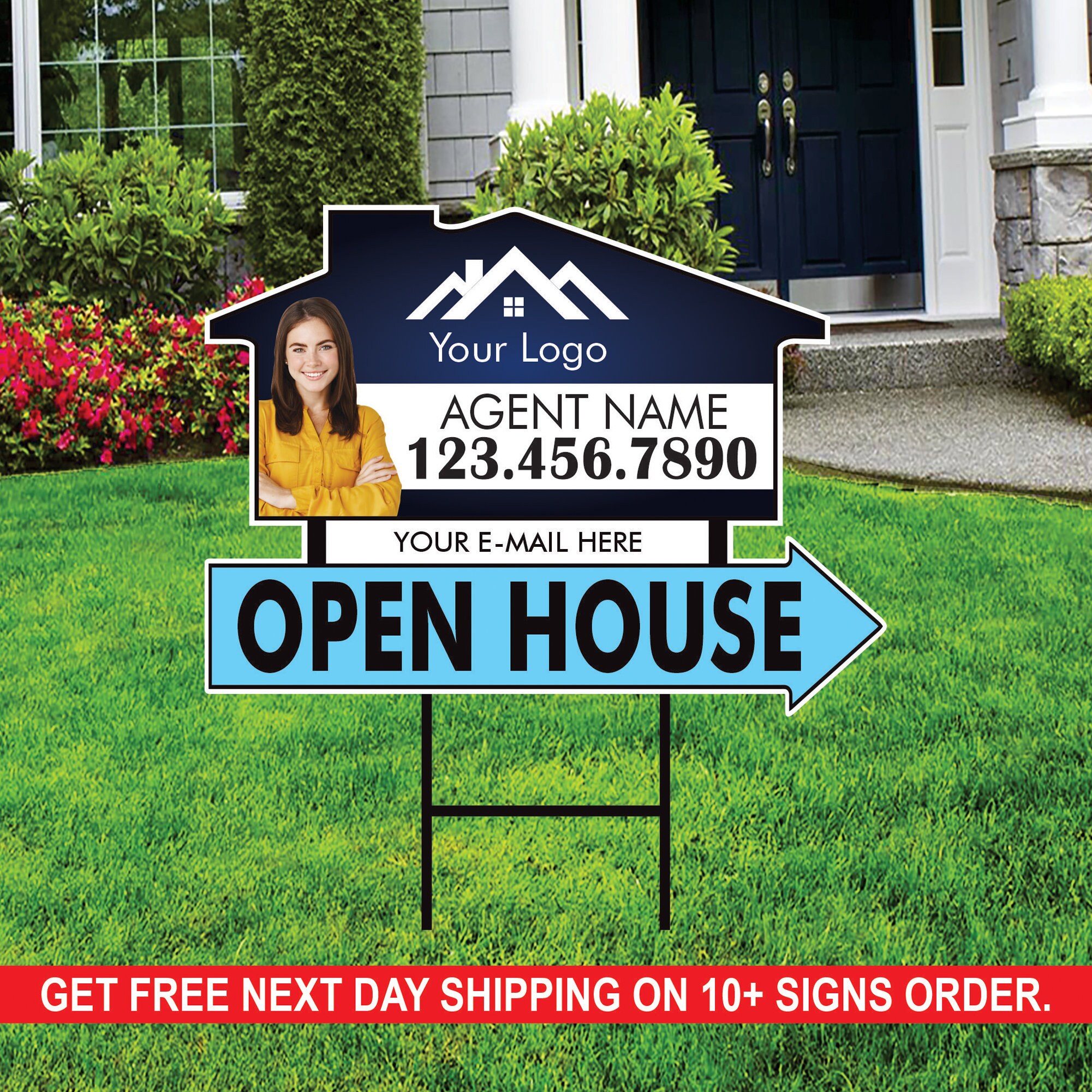 10 Pack Custom Open House Arrow Yard Sign 18