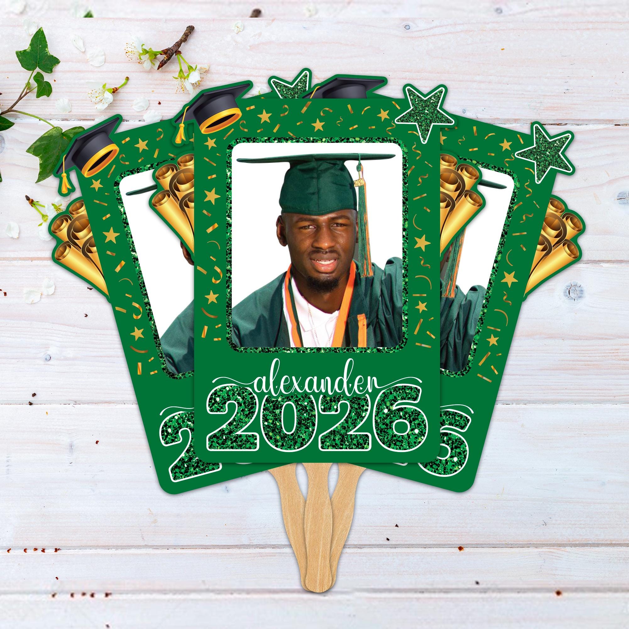 Custom Face Fans With Wooden Handle, Graduation Head, Grad Face Fans ...