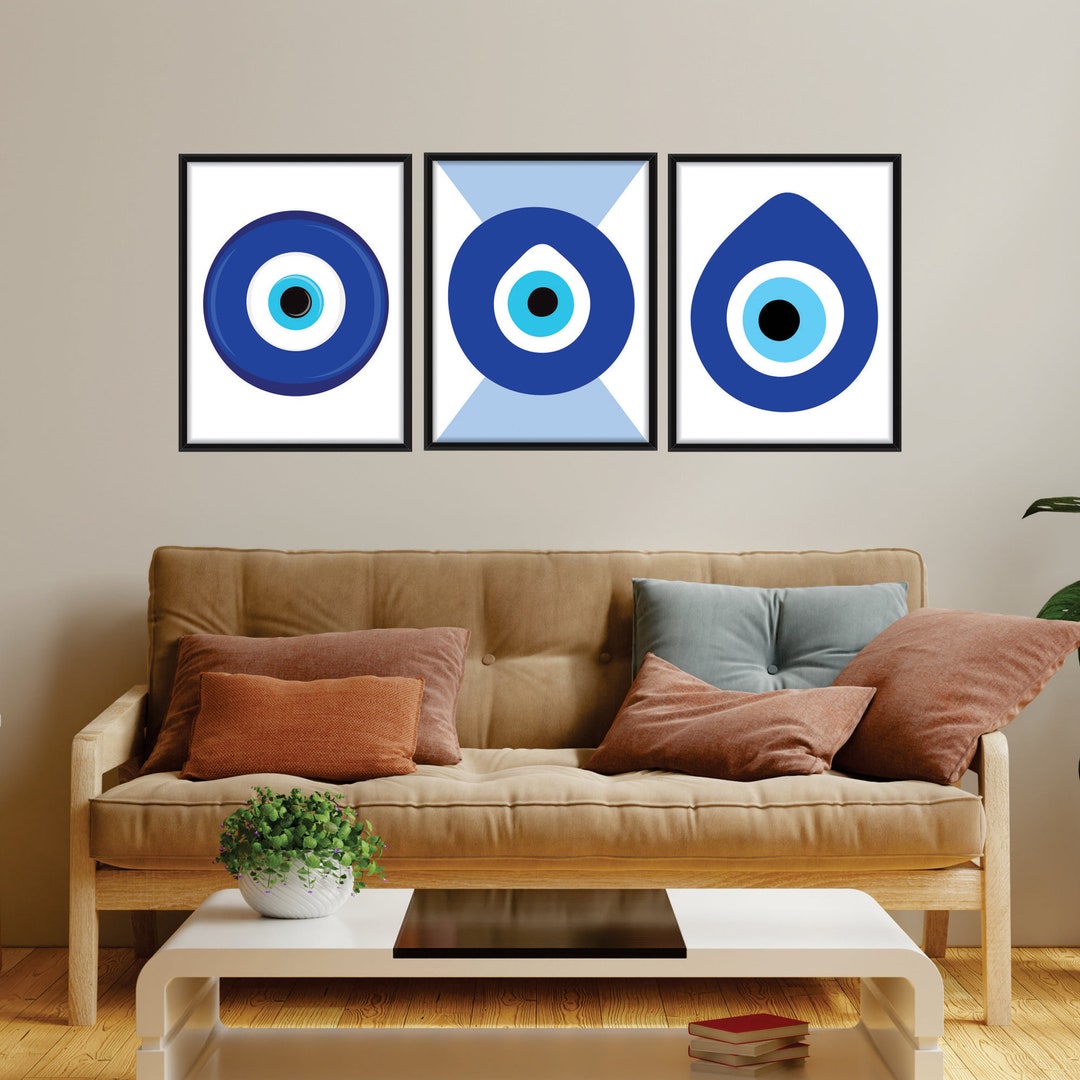 Evil Eye Wall Art Set of 3, Framed Canvas Wall Art, Nazar Amulet Wall ...