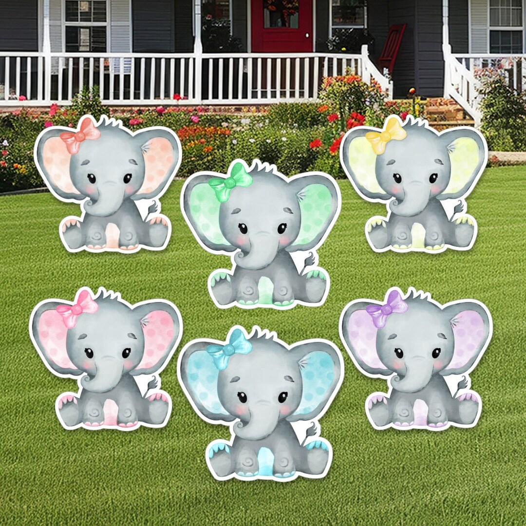 Baby Elephant Party Decorations, Colorful Elephant Cutouts, Yard Signs ...