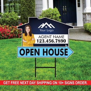 10 Pack Custom Open House Arrow Yard Sign 18" X 24", 2 Sided Add Your ...