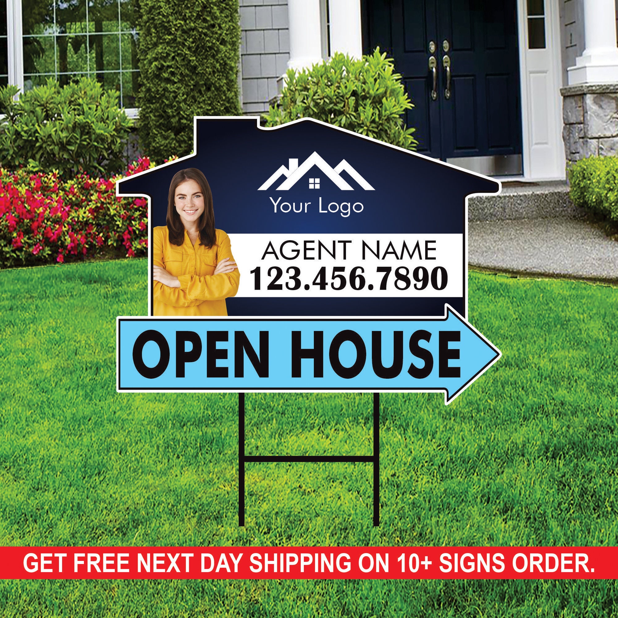 10 Pack Custom Open House Arrow Yard Sign 18" X 24", 2 Sided Add Your ...
