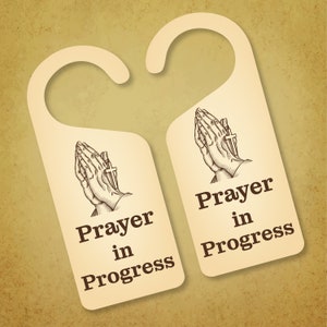 Prayer in Progress Religious Cross Door Hanger, Doorknob Sign, PVC Door ...