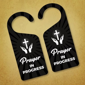 Prayer in Progress Religious Cross Door Hanger, Doorknob Sign, PVC Door ...