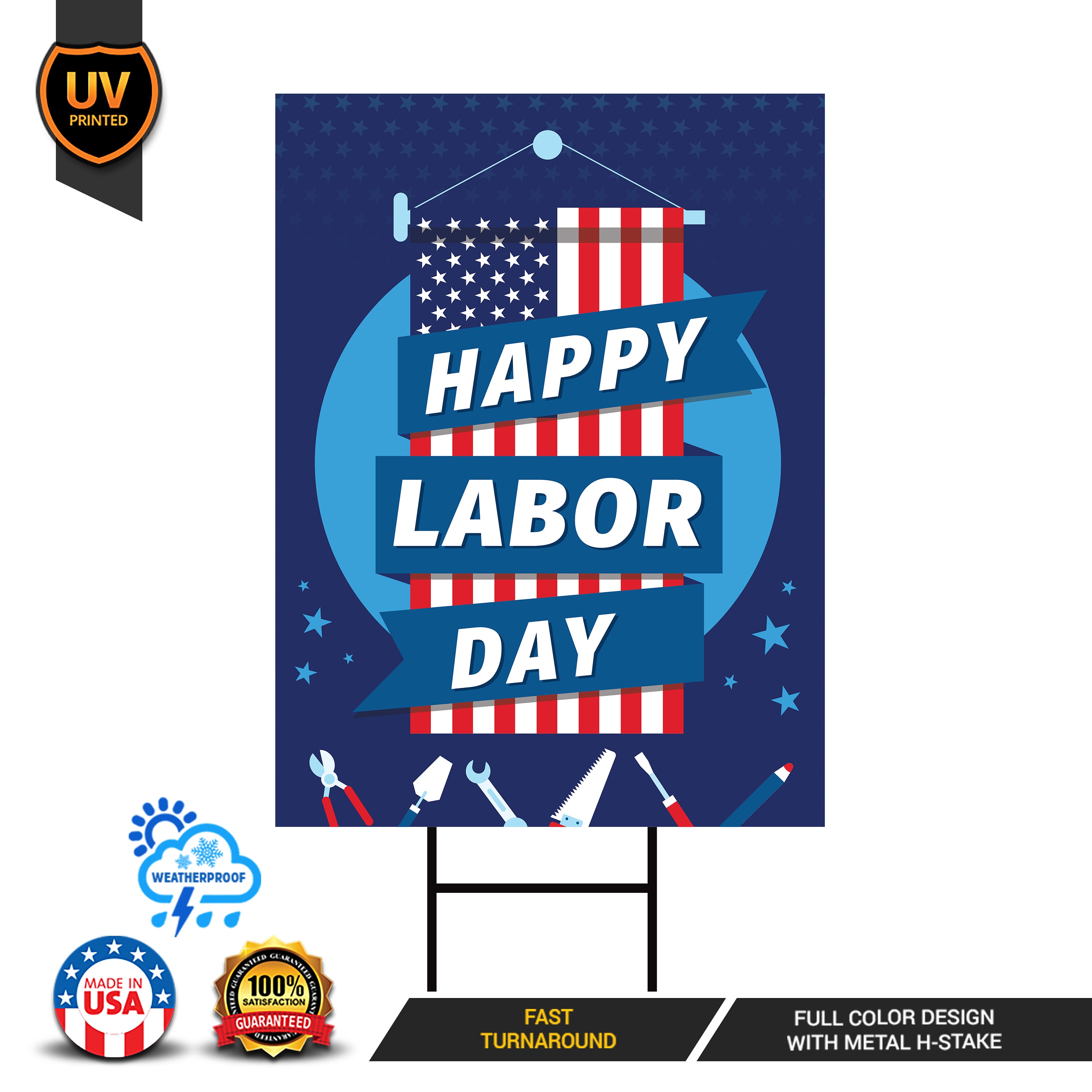 Happy Labor Day Yard Sign - Coroplast American Labor Day Sign US Flag ...