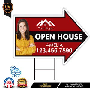 Custom Open House Arrow Yard Sign 18" X 24", 2 Sided Add Your Text ...