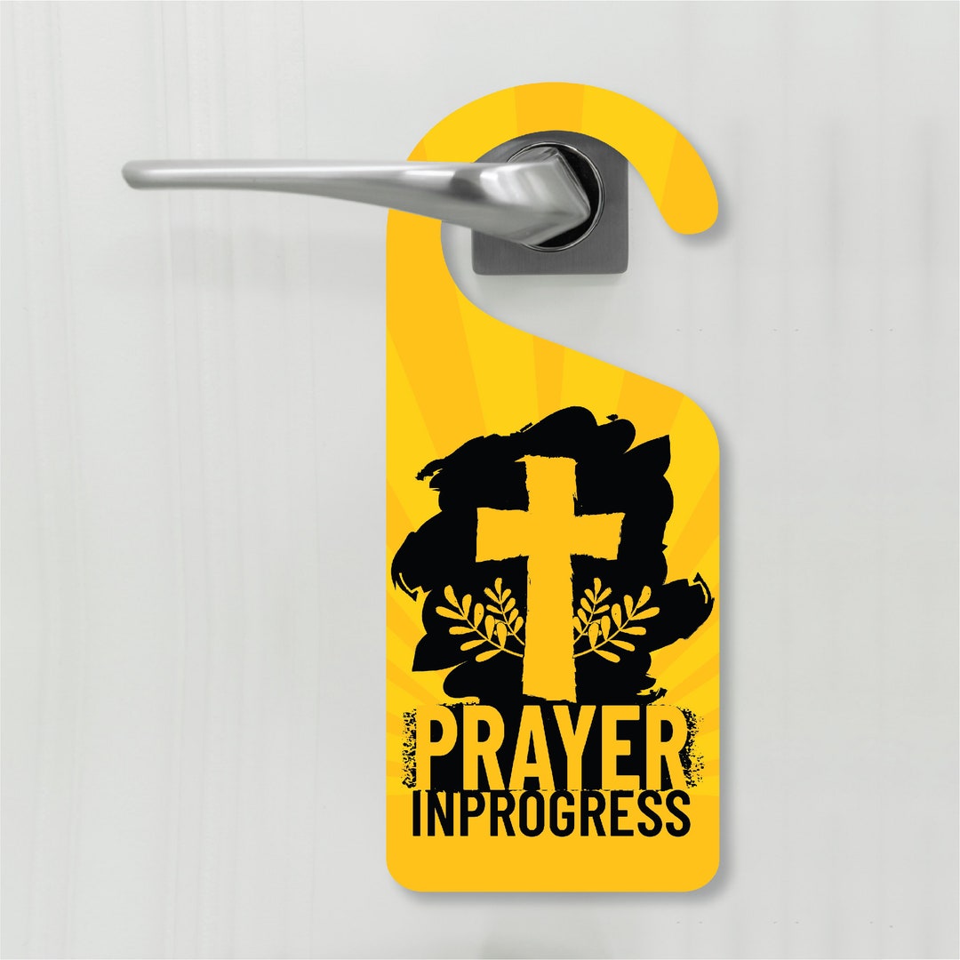Prayer in Progress Religious Cross Door Hanger, Doorknob Sign, PVC Door ...