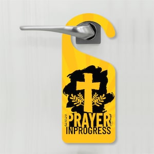 Prayer in Progress Religious Cross Door Hanger, Doorknob Sign, PVC Door ...