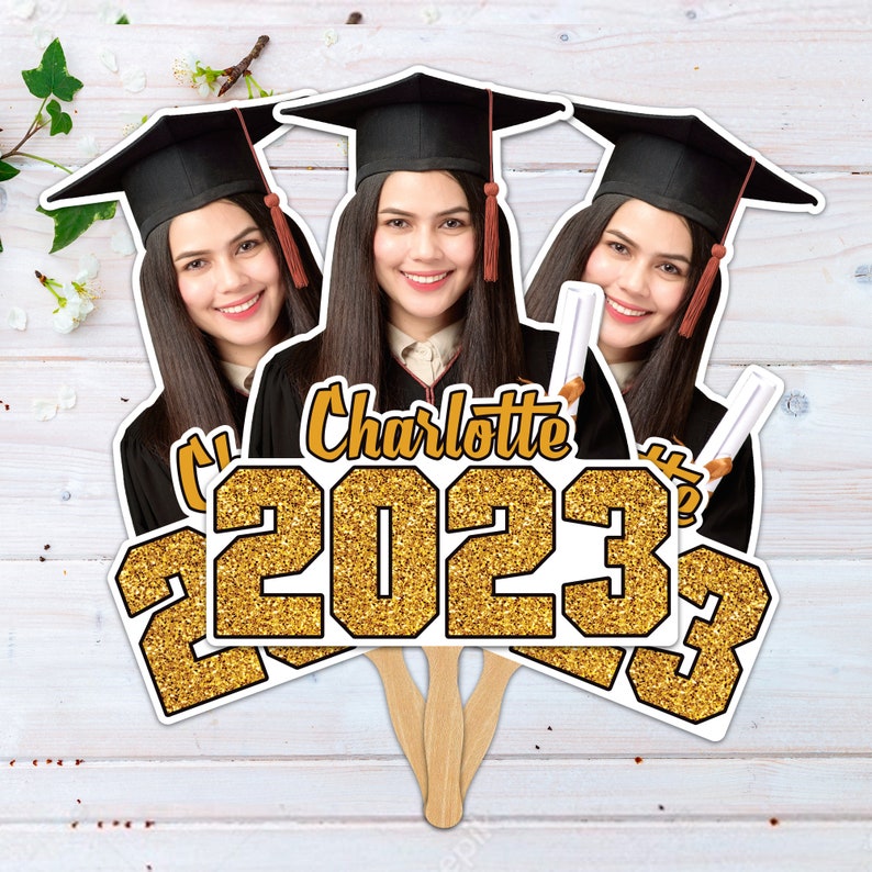 Custom Face Fans With Wooden Handle Graduation Head Grad - Etsy