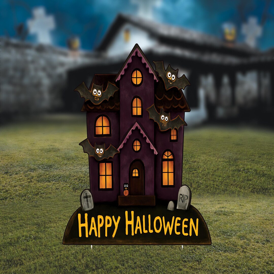 Happy Halloween Haunted House Yard Sign With Stakes, Spooky Lawn ...