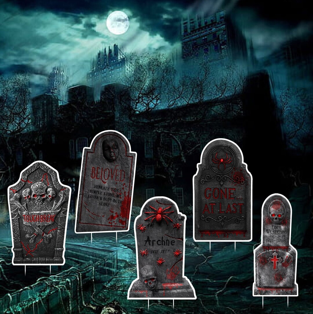 Halloween Tombstones Yard Sign Cutouts, RIP Graveyard Tombstones ...