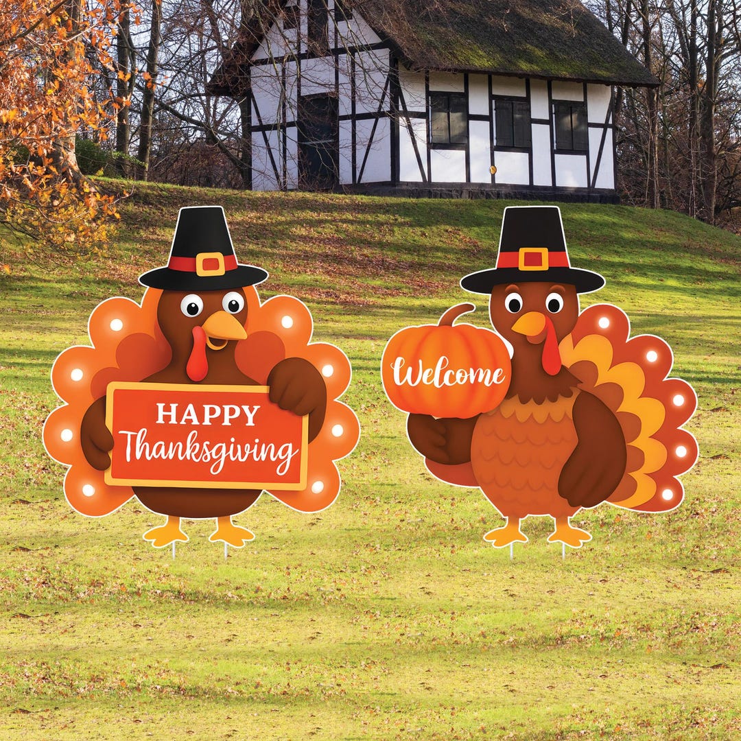 Thanksgiving Turkey Yard Sign, Fall Outdoor Garden Stakes, Harvest Lawn ...