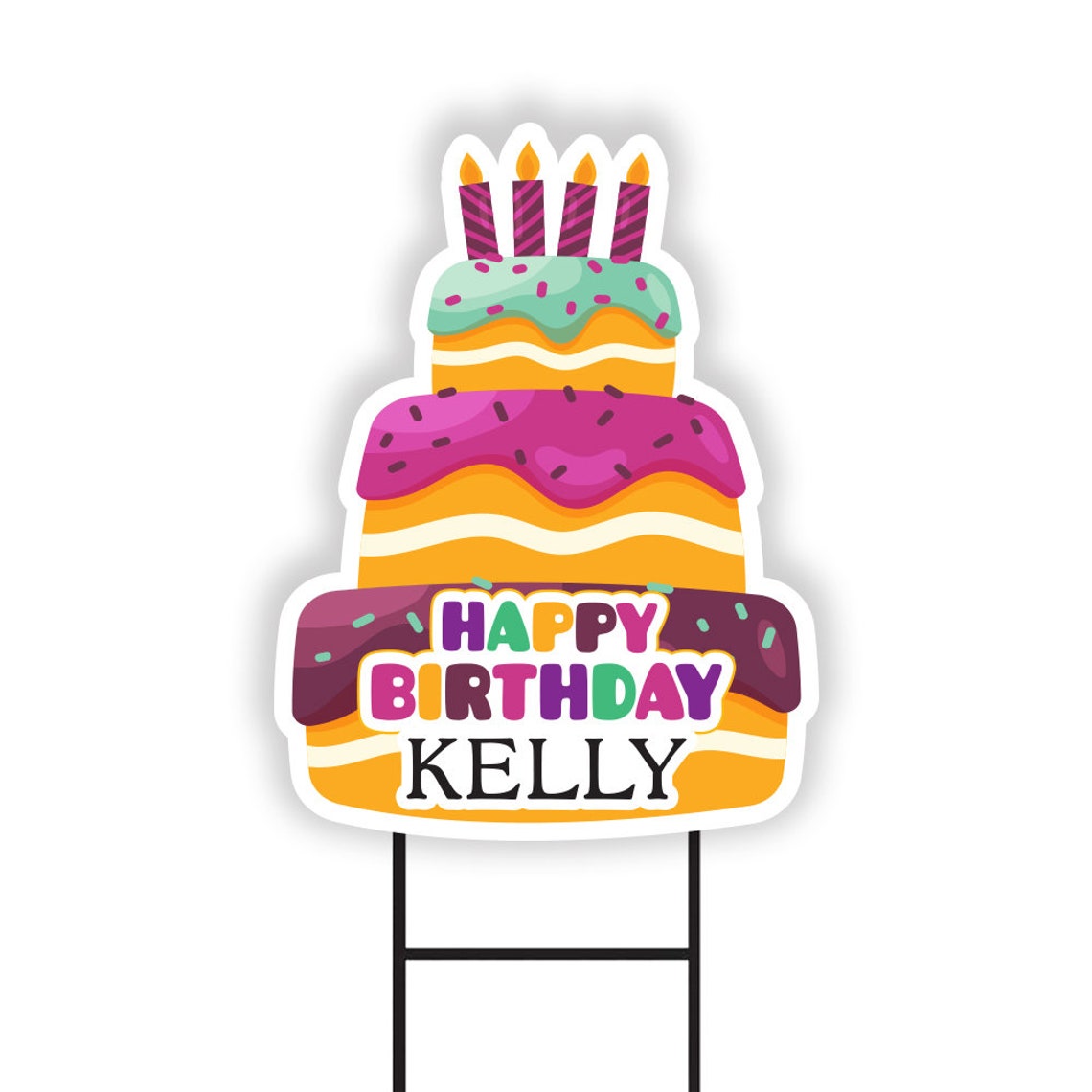 Personalized Happy Birthday Cake Yard Sign 24 X 18 - Etsy