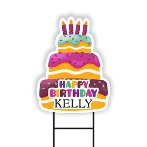 Personalized Happy Birthday Cake Yard Sign 24" X 18" - Coroplast Custom ...