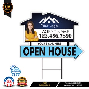 10 Pack Custom Open House Arrow Yard Sign 18" X 24", 2 Sided Add Your ...