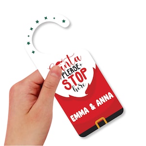Santa Please Stop Here Personalized Door Hanger, Santa Doorknob Sign ...
