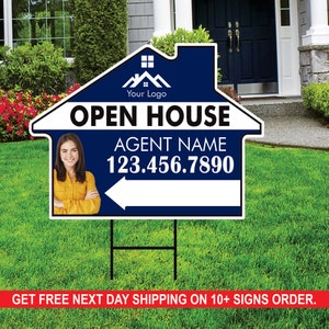 10 Pack Custom Open House Arrow Yard Sign 18" X 24", 2 Sided Add Your ...