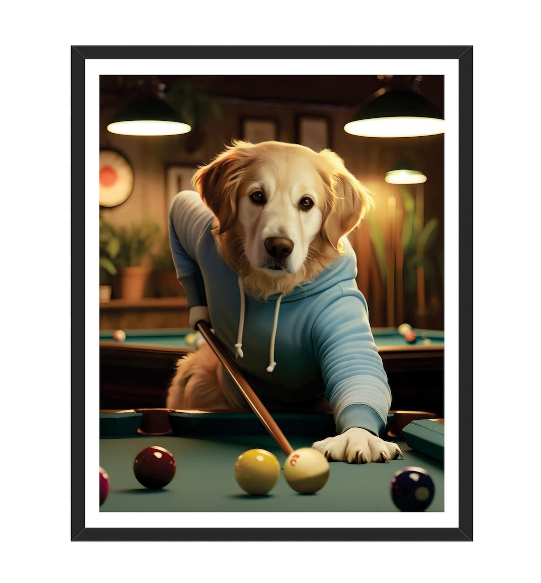 Custom Billiard Player Pet Portrait, Personalized Dog or Cat Painting ...