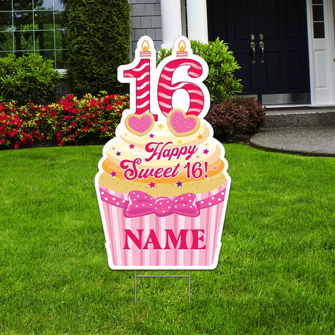 Sweet 16 Birthday Yard Sign Decorations - Coroplast 16th Year Old ...