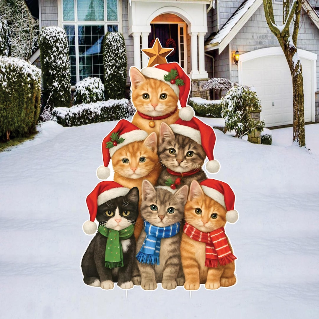 Cats Christmas Tree Yard Sign, Cat Outdoor Decorations With Stakes, Pet ...