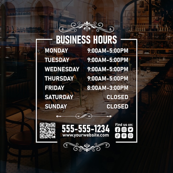 Store Hours Decal Business Hours Sticker Custom Clear | Etsy