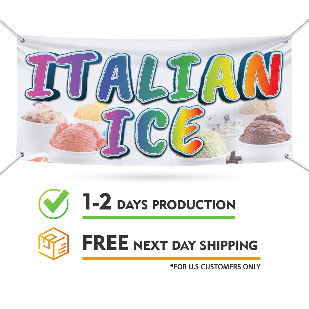 Italian Ice Rainbow Banner Sign - 13 Oz Heavy Duty Waterproof Italian ...