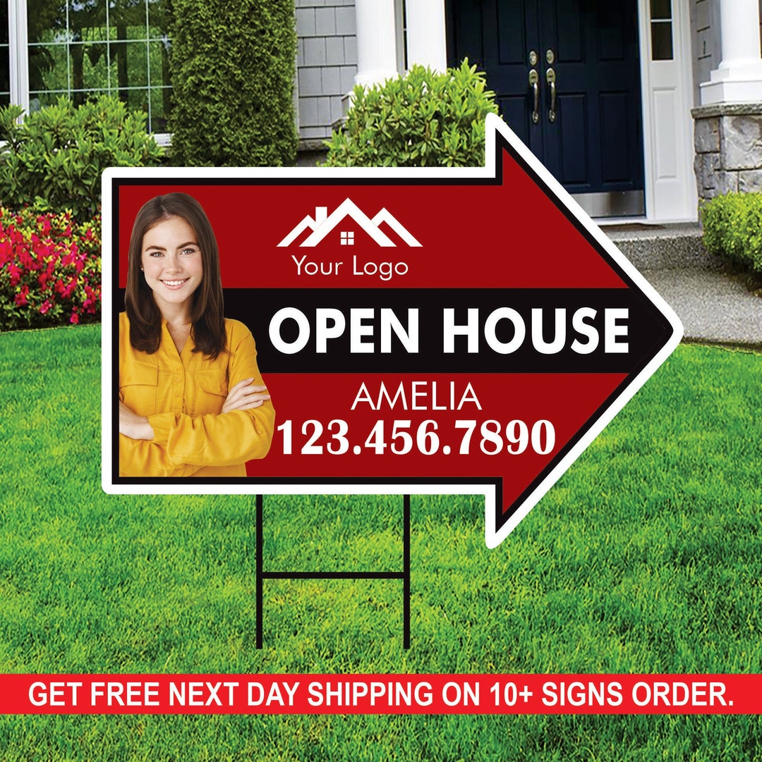 Custom Open House Arrow Yard Sign 18" X 24", 2 Sided Add Your Text ...