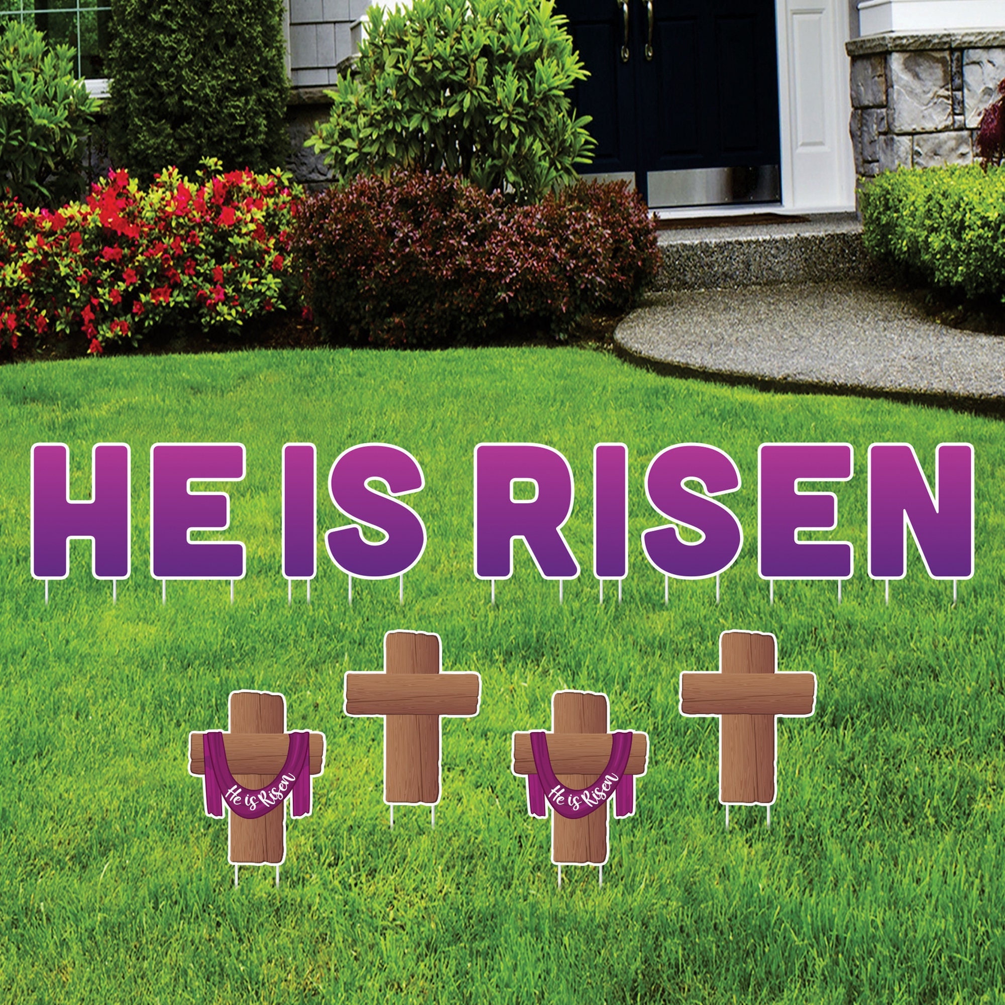 He Is Risen Cross Yard Sign