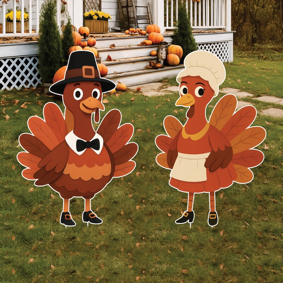 Pilgrim Turkey Yard Sign, Fall Thanksgiving Outdoor Lawn Decorations ...
